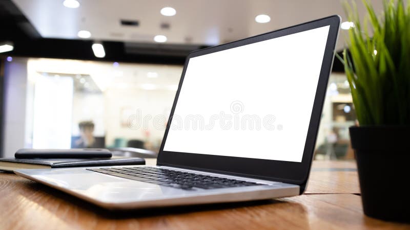 Laptop Computer with Blank on Screen Stock Photo - Image of modern ...