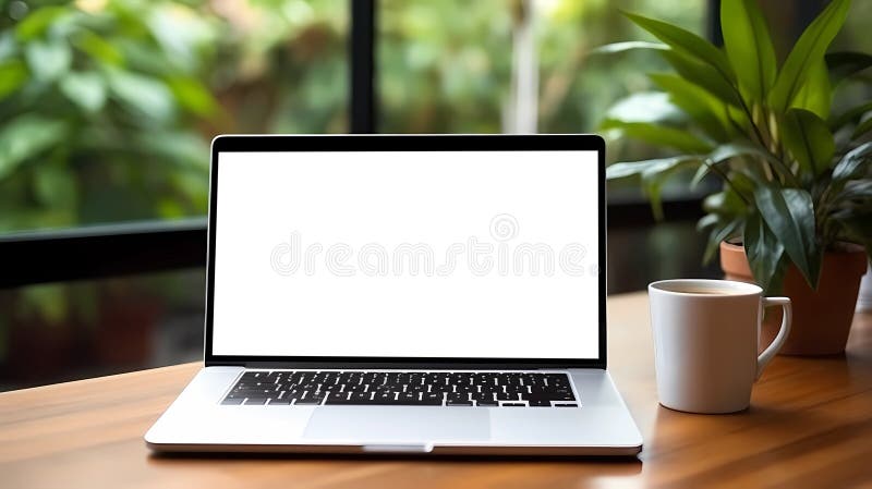 Laptop Computer with Blank Screen on Table at Office, Mock Up, AI ...