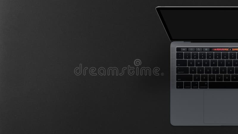 Laptop Computer Blank Screen Work Table Dark Background Stock Image ...