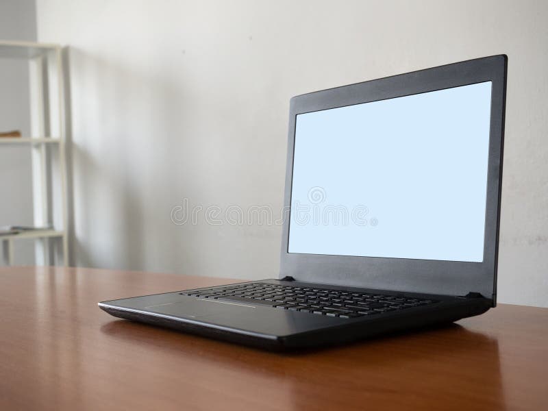 Laptop Computer Blank Screen on Work Table Stock Image - Image of blank ...