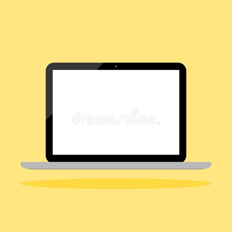 Laptop Computer with Blank White Screen Isolated on Orange Color ...