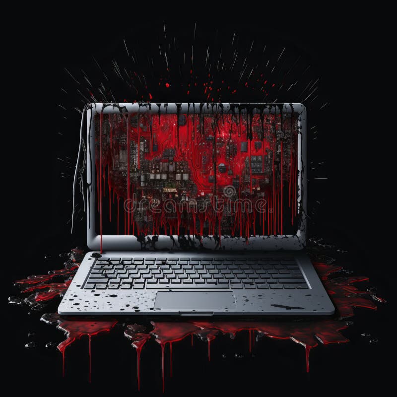 A Laptop Computer with Blood Splattered on it Stock Illustration ...