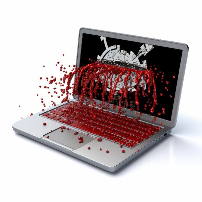 A Laptop Computer with Blood Splattered on the Screen Stock ...
