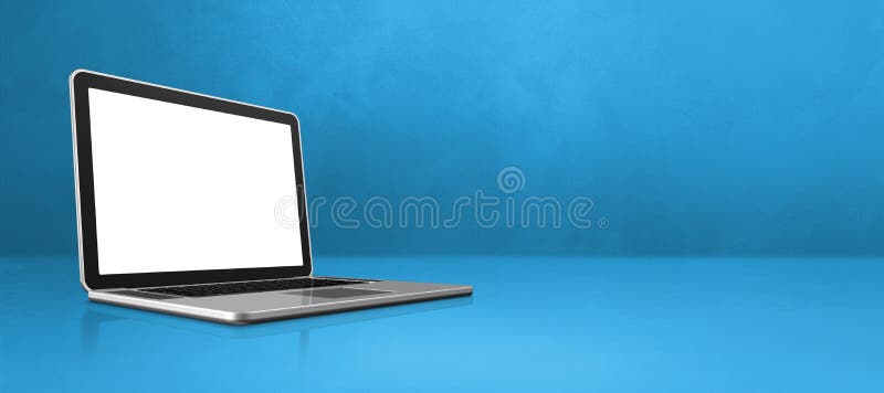 Laptop Computer on Blue Office Scene Background Banner Stock ...