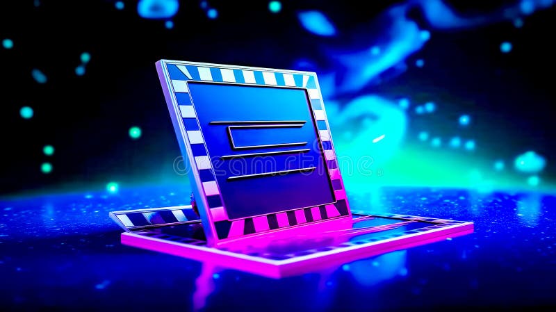 Laptop Computer with Blue and Pink Design on the Top of it. Generative ...