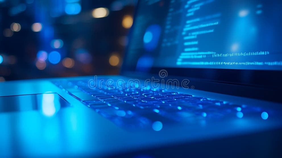 A Laptop Computer with a Blue Screen Displaying Code Stock Illustration ...
