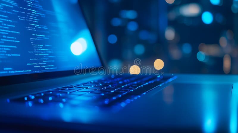 A Laptop Computer with a Blue Screen Displaying Code Stock Illustration ...