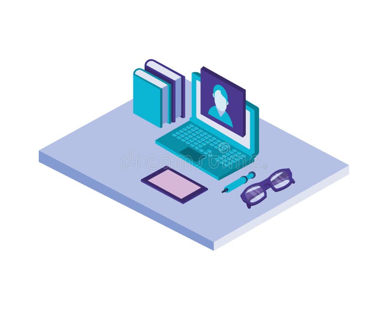 Laptop Computer with Books Icons Stock Vector - Illustration of ...