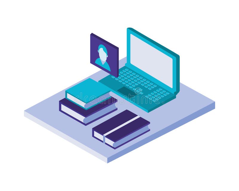 Laptop Computer with Books Icons Stock Vector - Illustration of ...