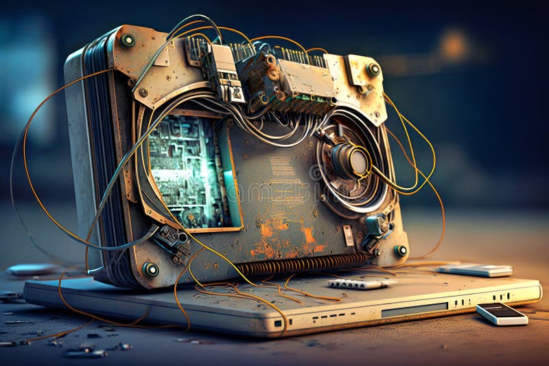 Laptop Computer with Broken Screen Sitting on Top of it Generative AI ...