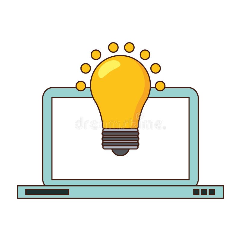 Computer with Bulb Light and Tabler with Pen Stock Vector ...
