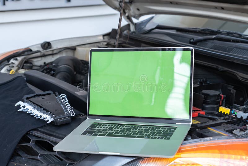 Laptop Computer on Car Hood for Engine Diagnostic Stock Image - Image ...