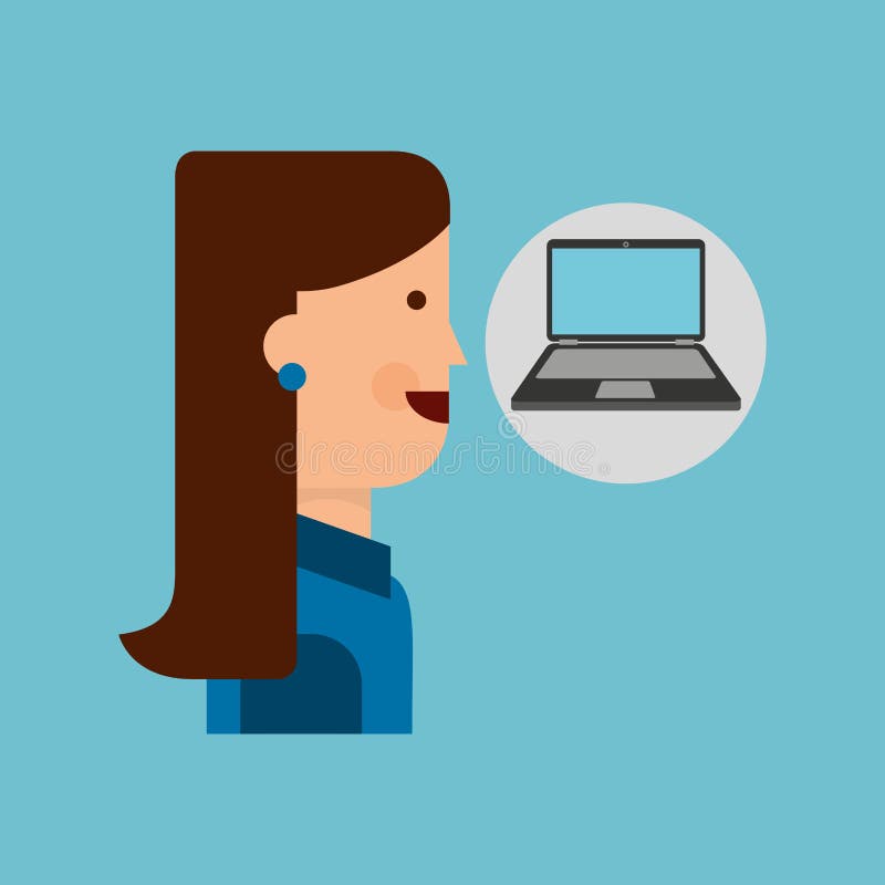 Laptop Computer Character Girl Graphic Stock Vector - Illustration of ...