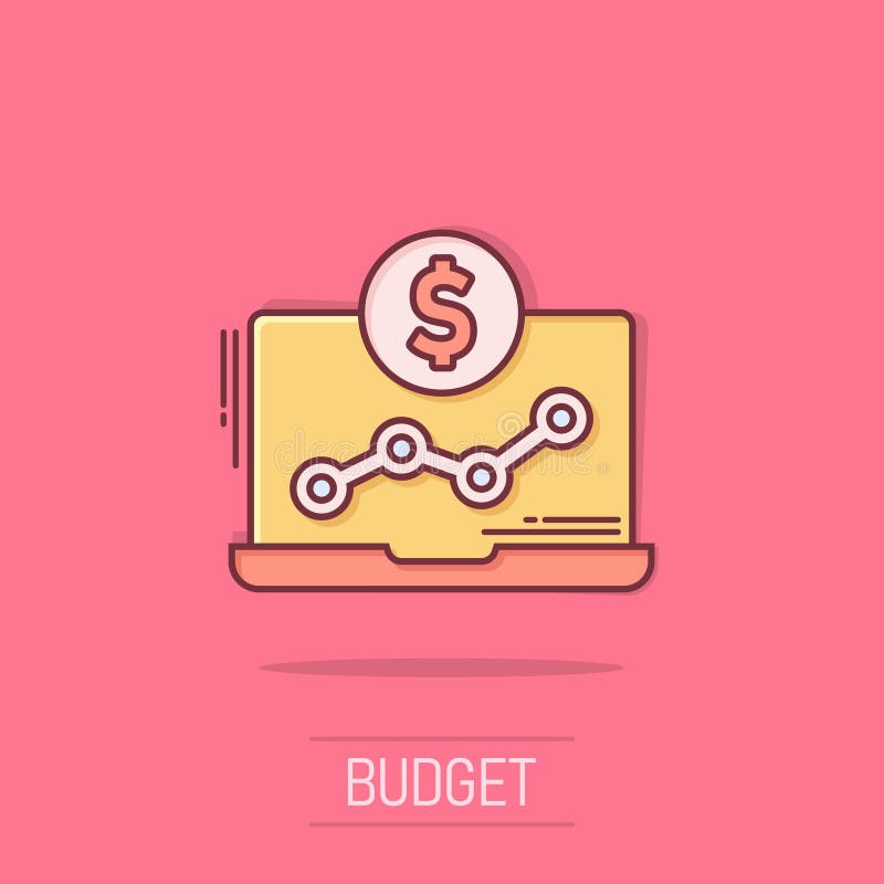 Laptop Computer Chart Icon in Comic Style. Money Diagram Cartoon Vector ...