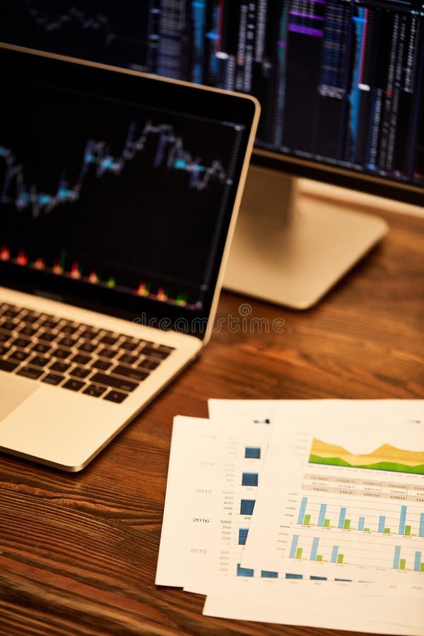 And Computer with Charts and Graphs Stock Image - Image of office ...