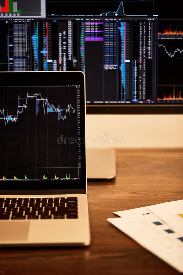 Of Laptop and Computer with Charts Stock Image - Image of table ...
