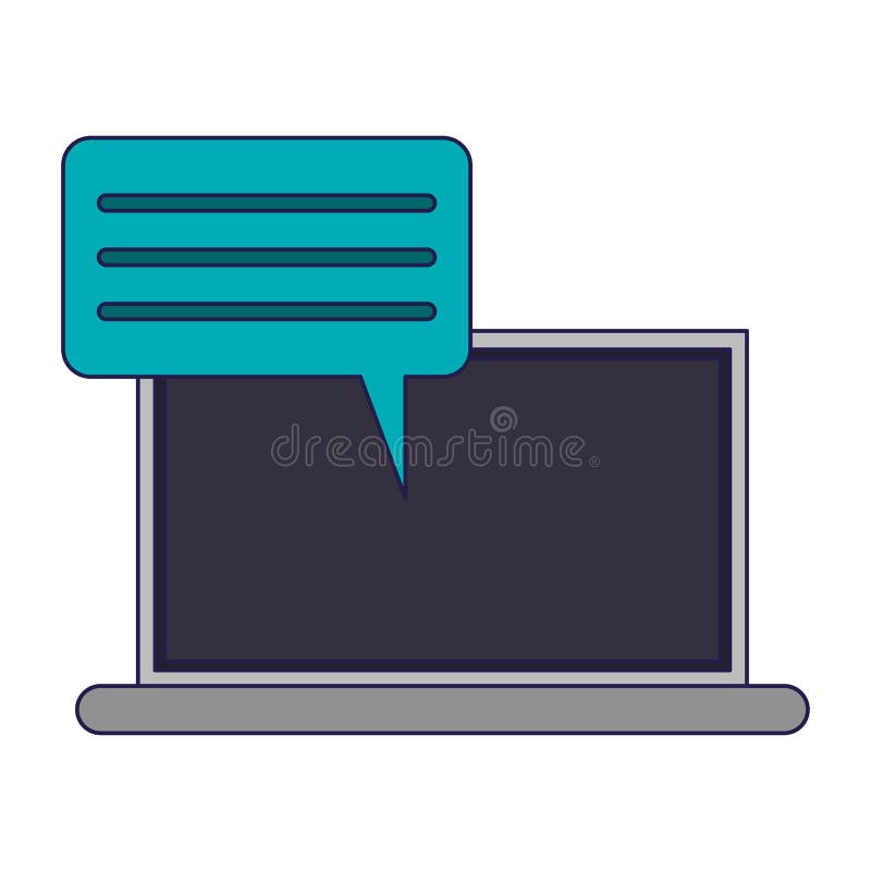 Laptop Computer with Chat Bubble Blue Lines Stock Vector - Illustration ...