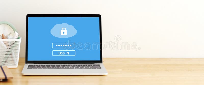 Laptop Computer with Cloud Data Storage Password Login on Screen, Cyber ...