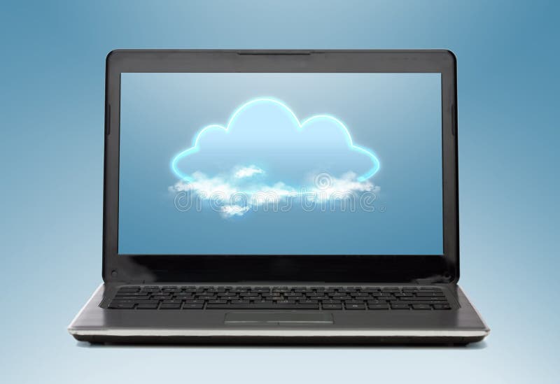 Laptop Computer with Cloud on Screen Stock Image - Image of display ...