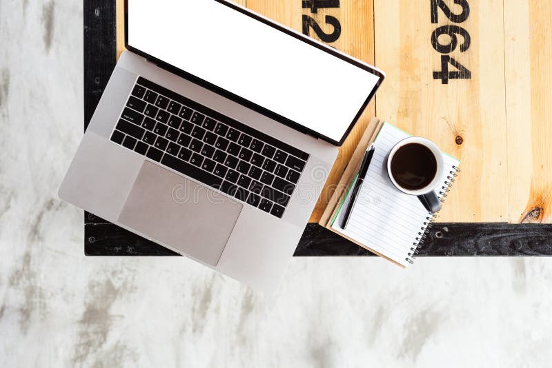 Laptop Computer and Coffee on Table Top Stock Photo - Image of device ...