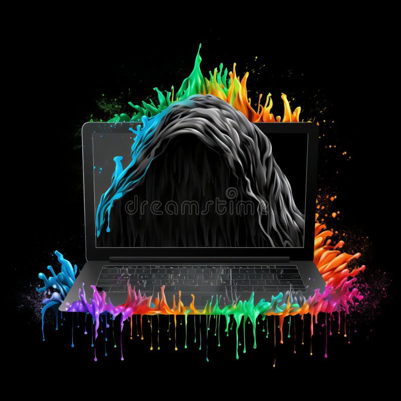 A Laptop Computer with Colorful Paint Splashed on it Stock Illustration ...