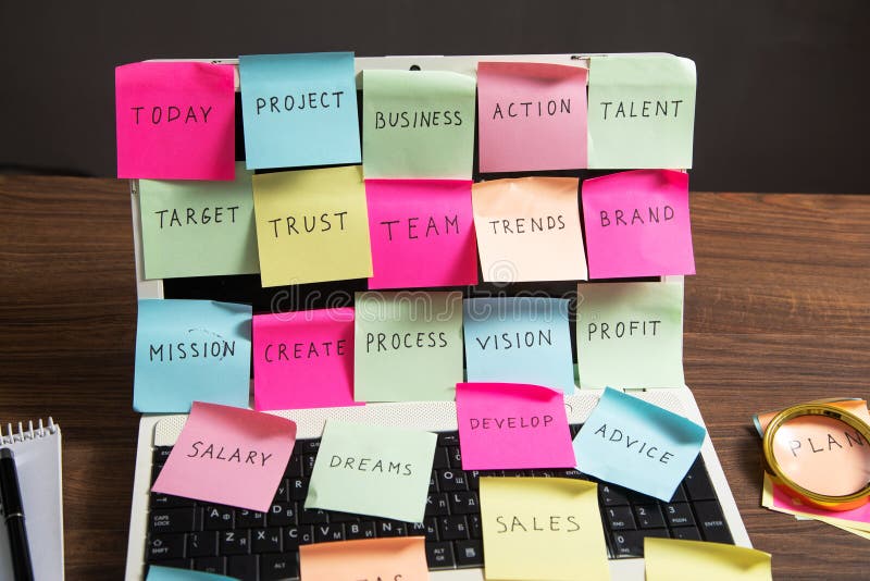 Laptop Computer with Colorful Sticky Notes. Business Stock Image ...