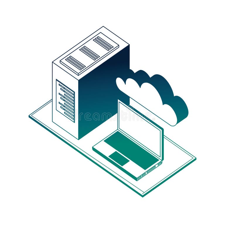 Laptop Computer Cpu Tower Cloud Storage Network Data Stock Illustration - Illustration of system ...