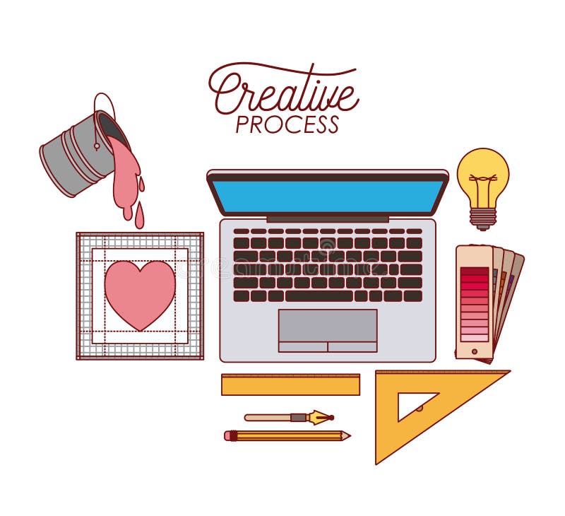 Laptop Computer Creative Process Top View with Elements Graphic Design ...