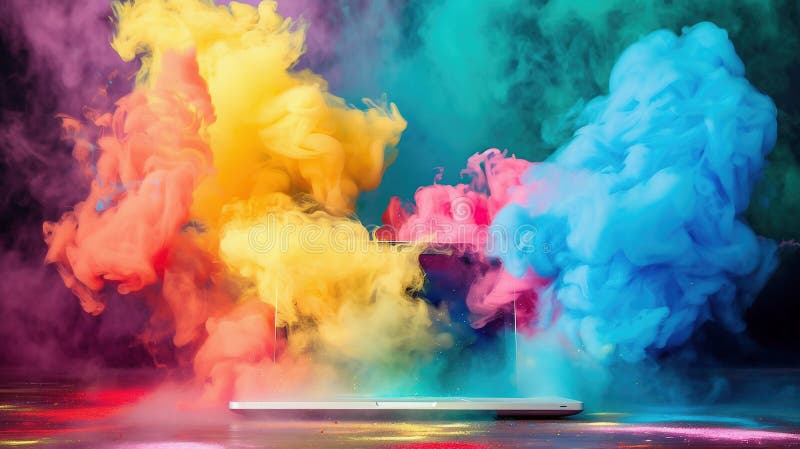 Laptop Computer with Dark Screen and Color Explosion Stock Image ...