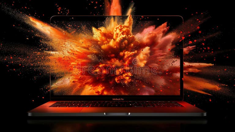 Laptop Computer with Dark Screen and Color Explosion Stock Photo ...