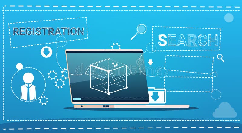 Laptop Computer Data Search Registration Concept Stock Vector ...