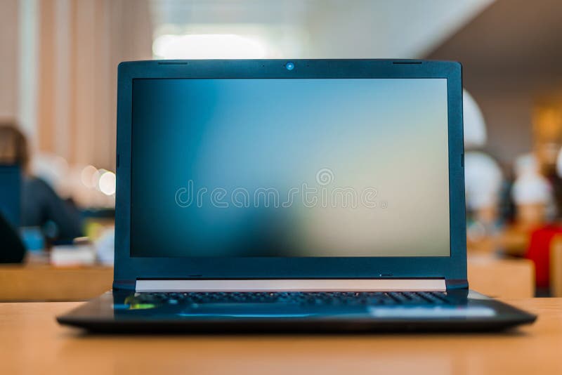 Laptop Computer on the Desk in Public Library Stock Photo - Image of ...