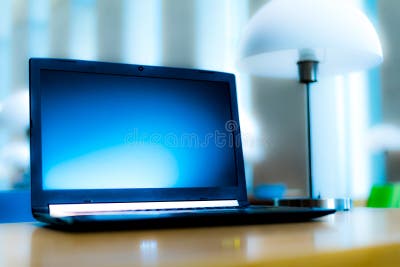 Laptop Computer on the Desk in Public Library Stock Photo - Image of ...