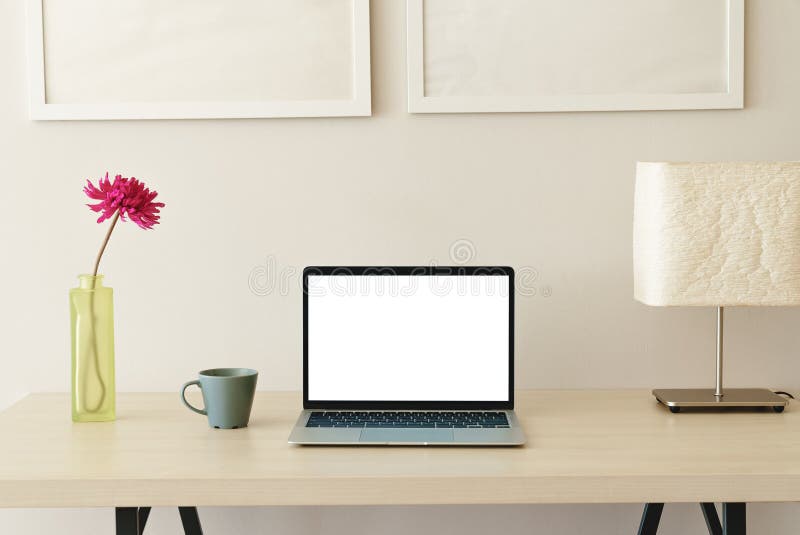 Laptop Computer on Desk Showing White Screen Stock Image - Image of ...