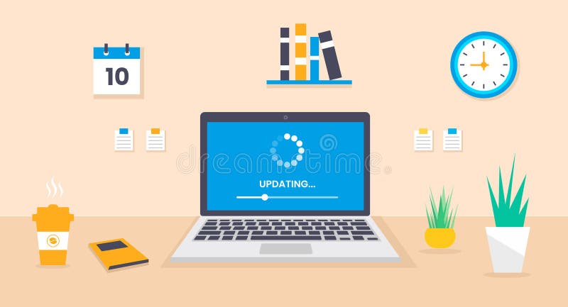 Laptop Computer Desk System Software Updating or Loading Process Screen ...