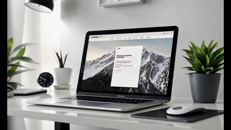 Laptop Computer on Desk for Work from Home Office Setup with Plants and ...