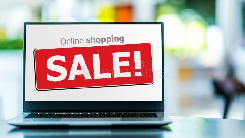 Laptop Computer Displaying a Commercial Sale Sign Stock Image - Image ...