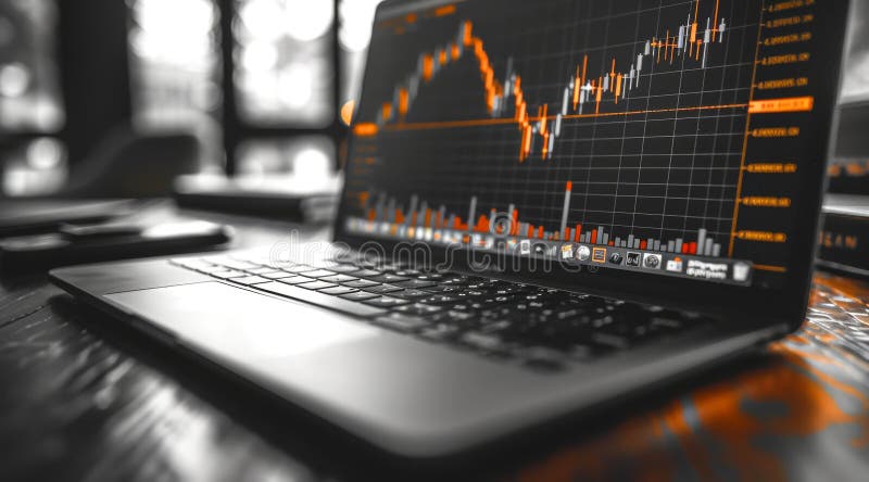 A Laptop Computer Displaying a Graph of Stock Prices. the Laptop is ...