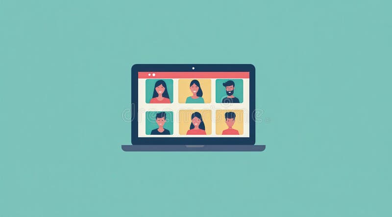 A Laptop Computer Displaying a Group of People on the Screen Stock ...