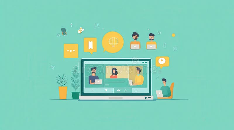 A Laptop Computer Displaying a Group of People on the Screen Stock ...