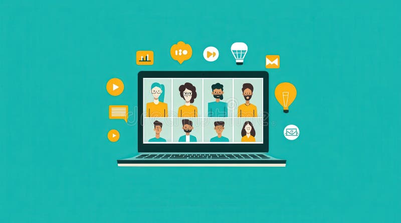 A Laptop Computer Displaying a Group of People on the Screen Stock ...