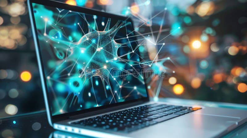 A Laptop Computer Displaying an Image of Neurons and Brain Cells on the ...