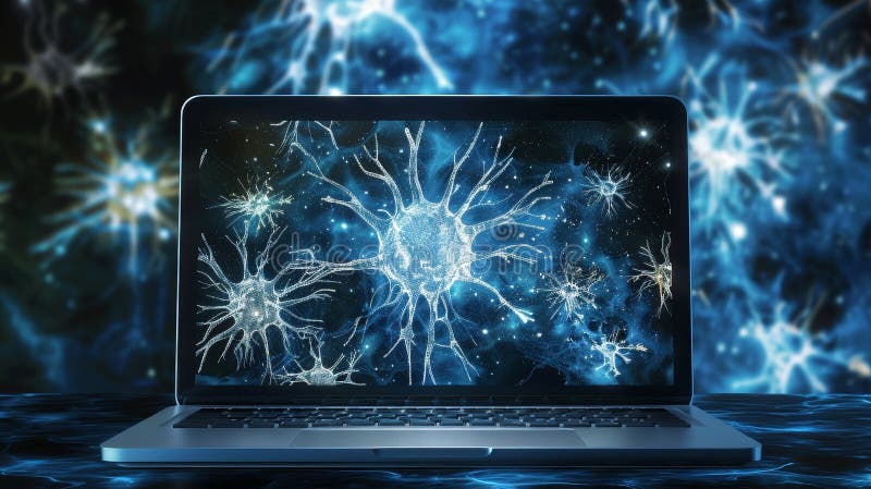 A Laptop Computer Displaying an Image of Neurons and Brain Cells on the ...