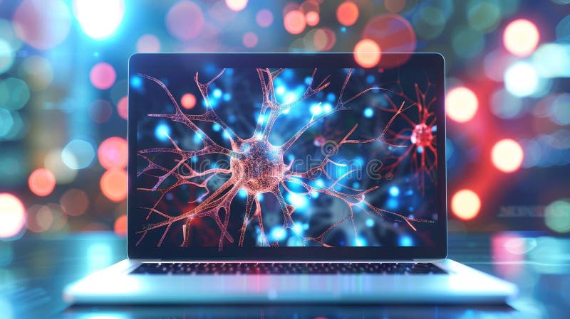 A Laptop Computer Displaying an Image of Neurons and Brain Cells on the ...