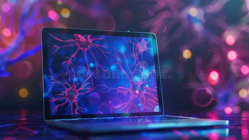 A Laptop Computer Displaying an Image of Neurons and Brain Cells on the ...