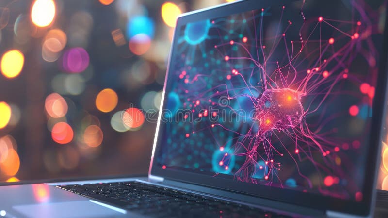 A Laptop Computer Displaying an Image of Neurons and Brain Cells on the ...