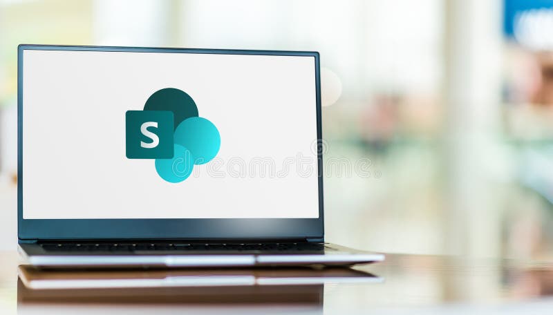 Laptop Computer Displaying Logo of SharePoint Editorial Stock Image ...