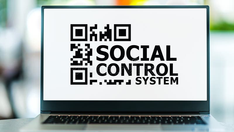 Laptop Computer Displaying the Sign of Social Control System Stock ...