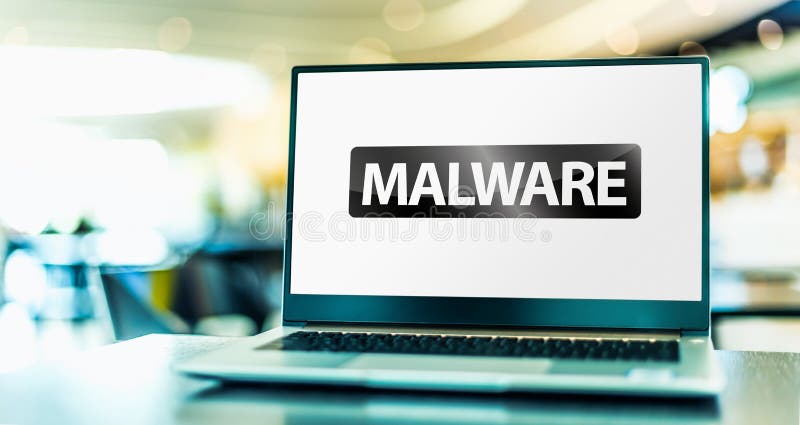 Laptop Computer Displaying the Warning Sign of Malware Stock Image ...