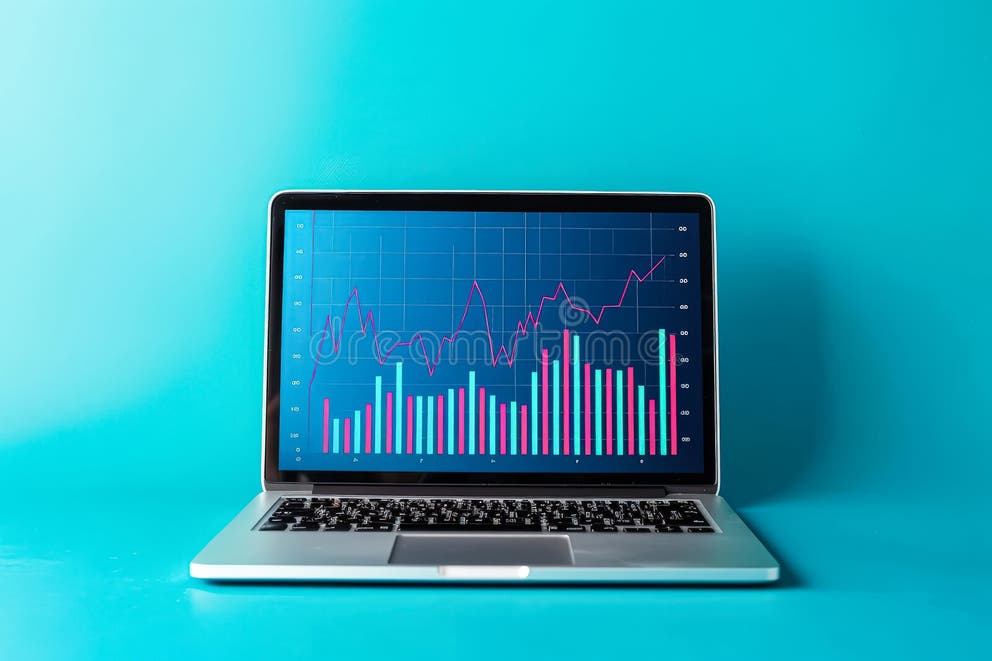 Laptop Computer Displays a Graph on Its Screen. Stock Photo - Image of ...
